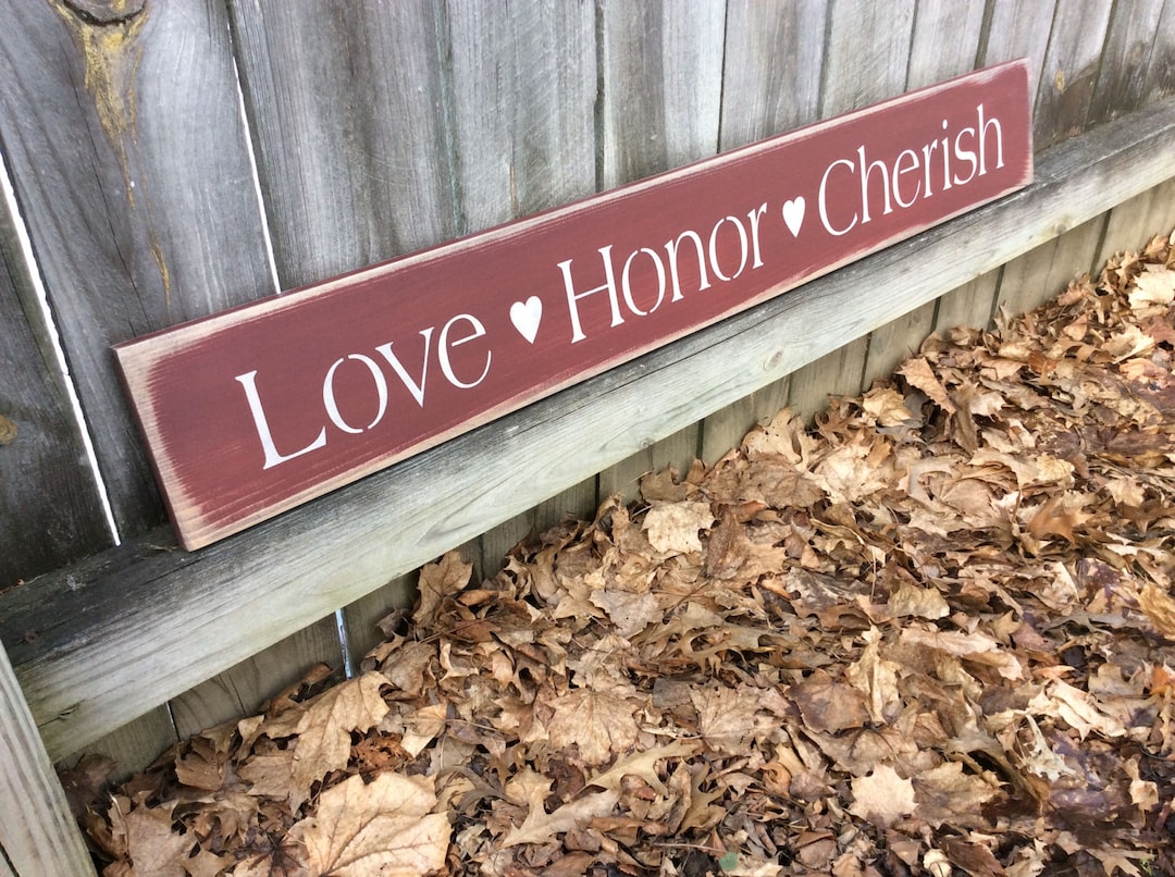 S 190 Handmade, Wooden, Long Sign. love Honor Cherish. With Hearts 40 X ...