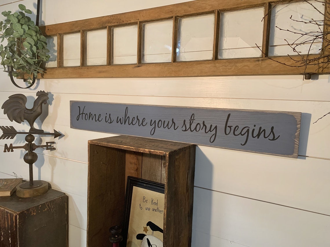 S-182 Wooden Handmade Long Sign. Home is where your | Etsy