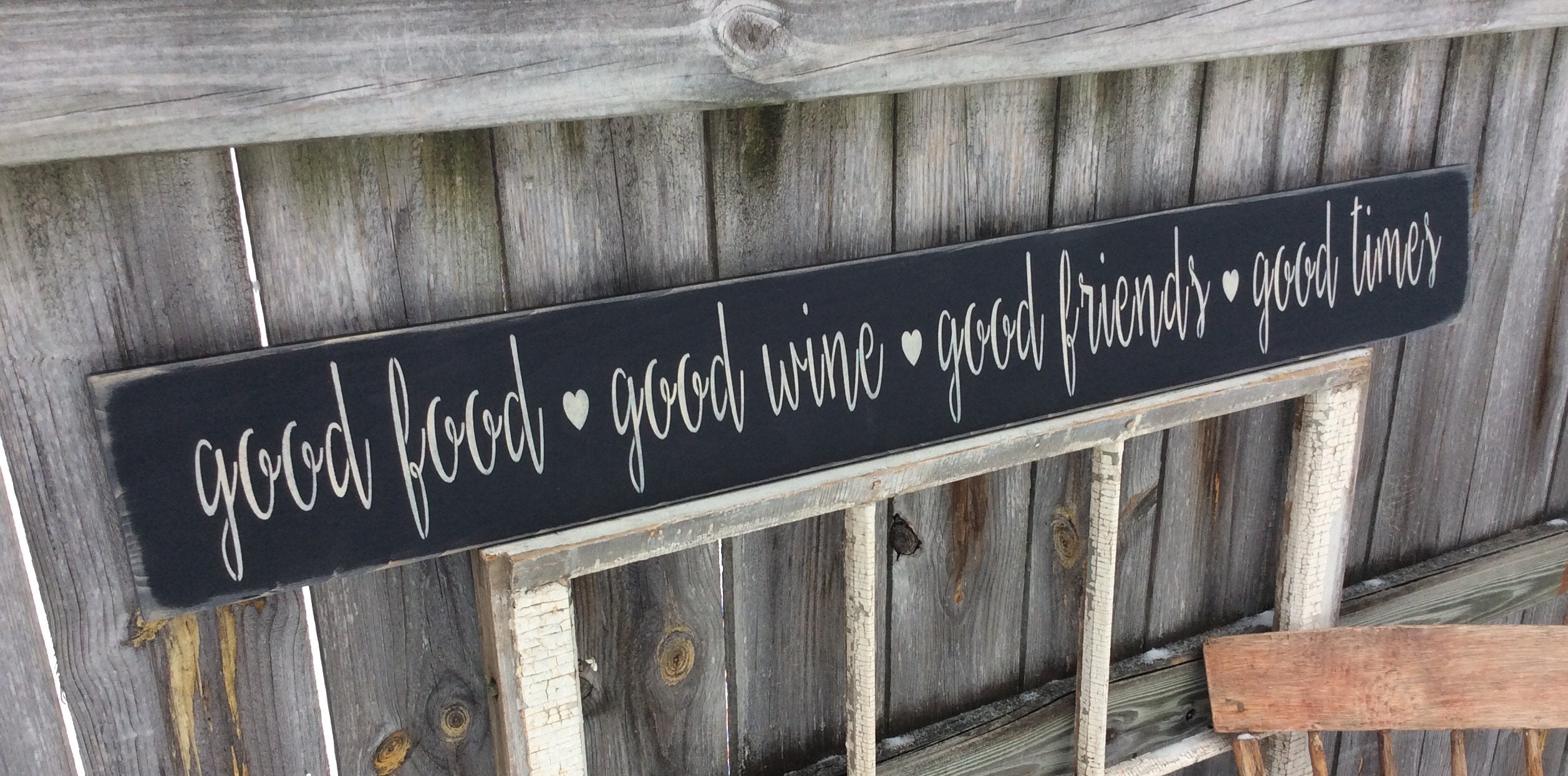 S-240 Handmade Wood Long Sign with saying. good food | Etsy