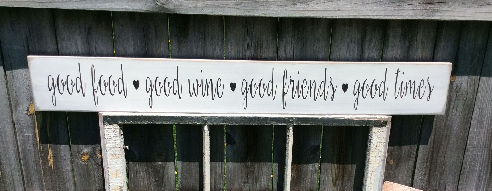 S-240 Handmade Wood Long Sign with saying. good food | Etsy