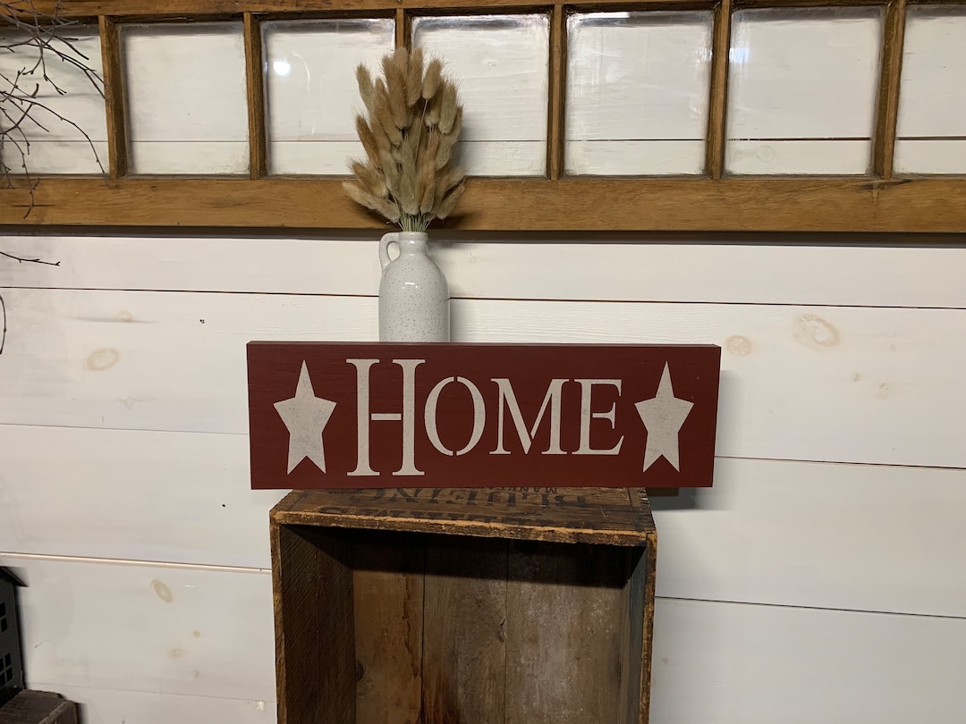 S 724 Sign, Wood, Handmade "home (with Stars)". 18 X 5 1/2 X 3/4 ...