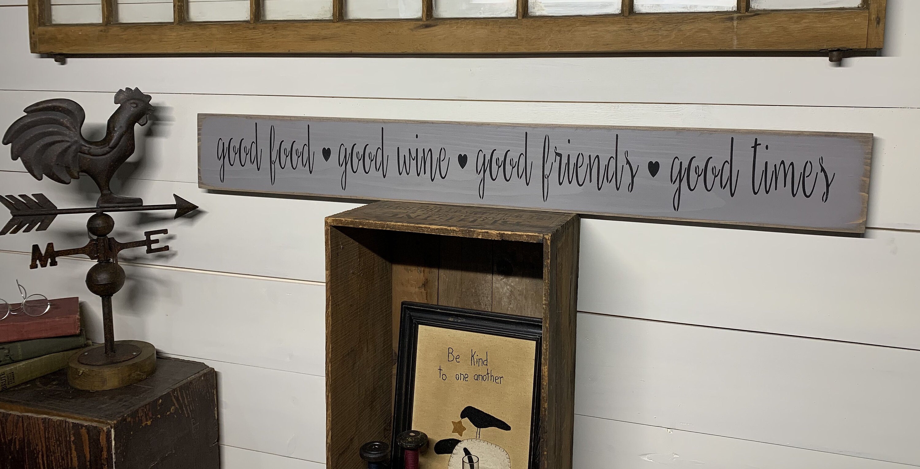 S-240 Handmade Wood Long Sign with saying. good food | Etsy