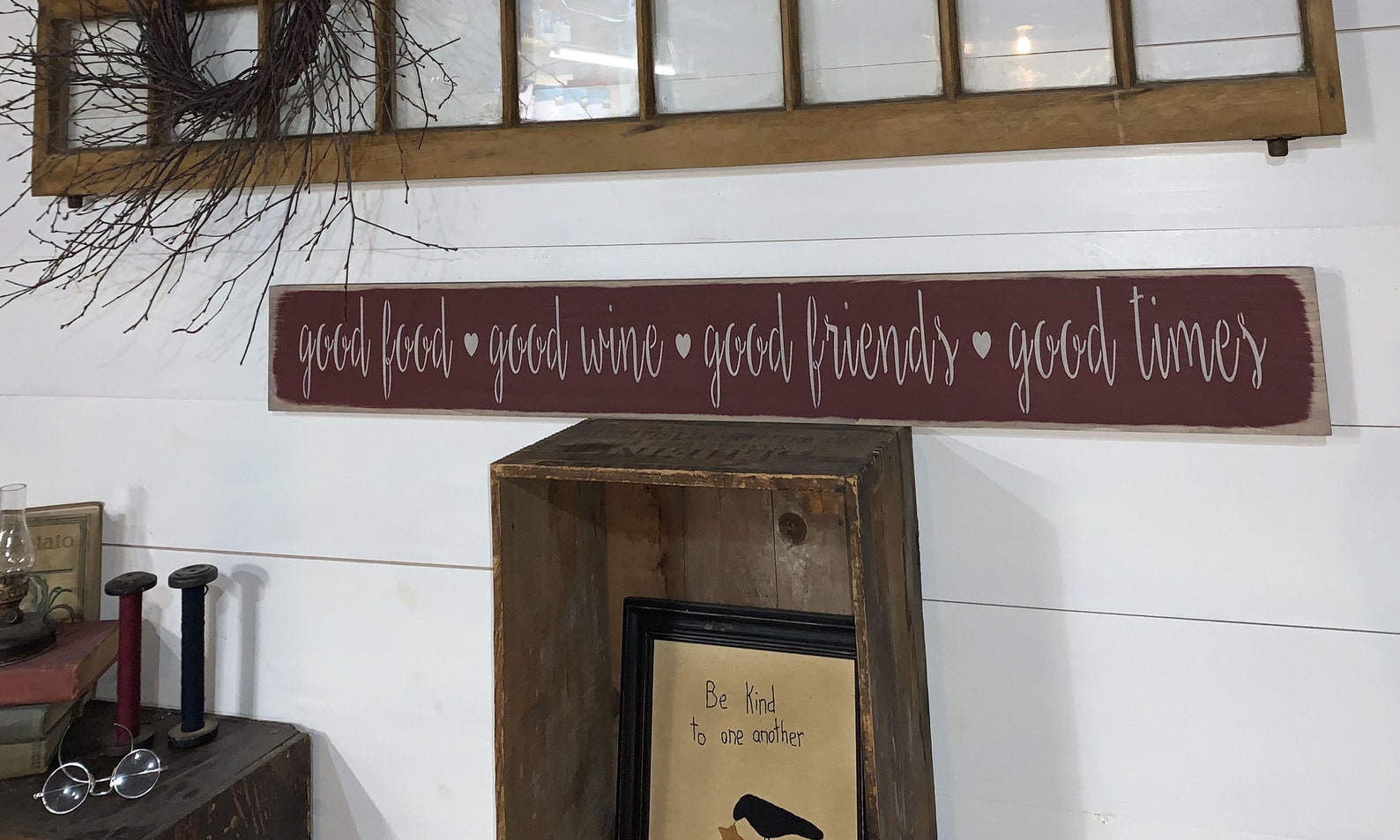 S-240 Handmade Wood Long Sign with saying. good food | Etsy