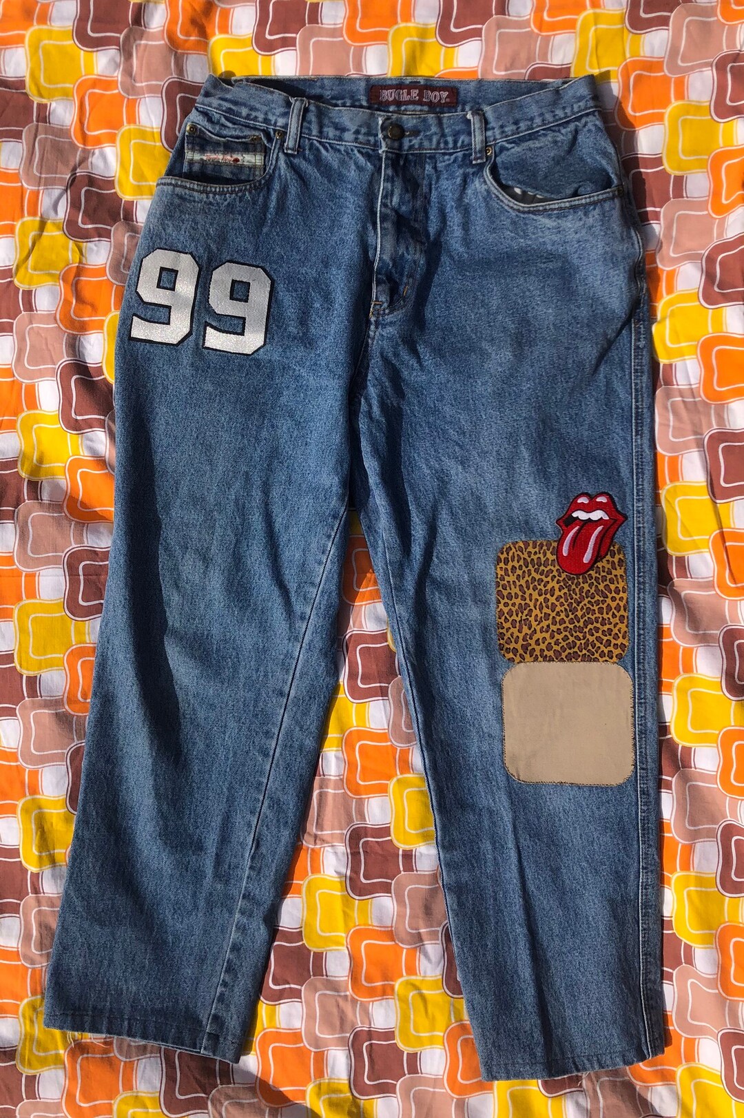 90s Patchwork Jeans vintage Baggy 90s Mom Jeans rolling Etsy