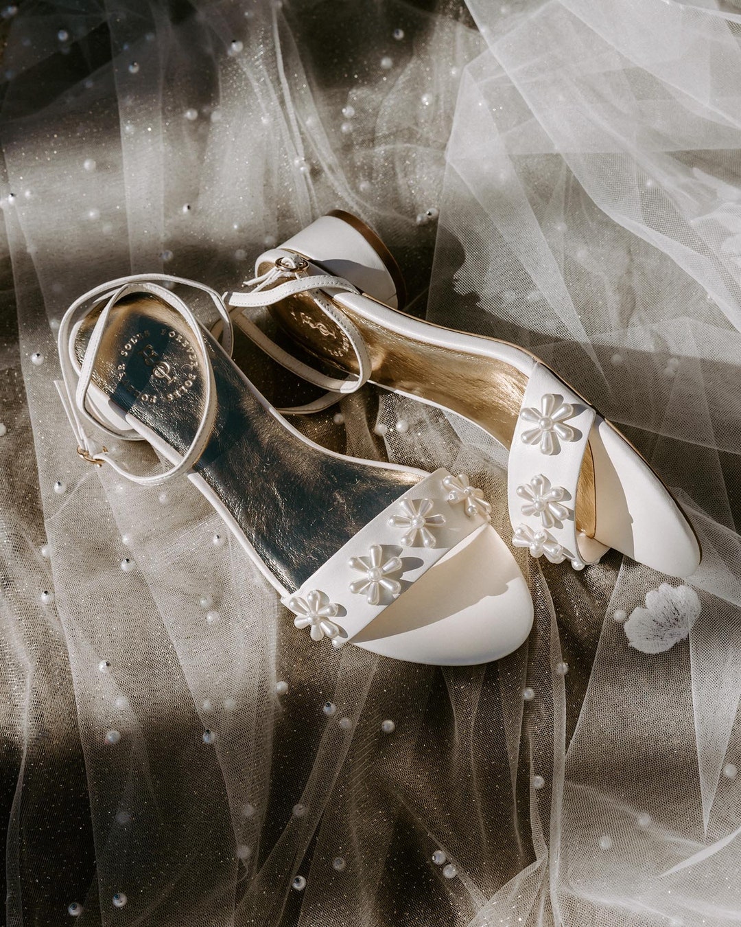 Low Heel Bridal Shoes, Pearl Flower Sandals, Low Wedding Shoes, Low ...