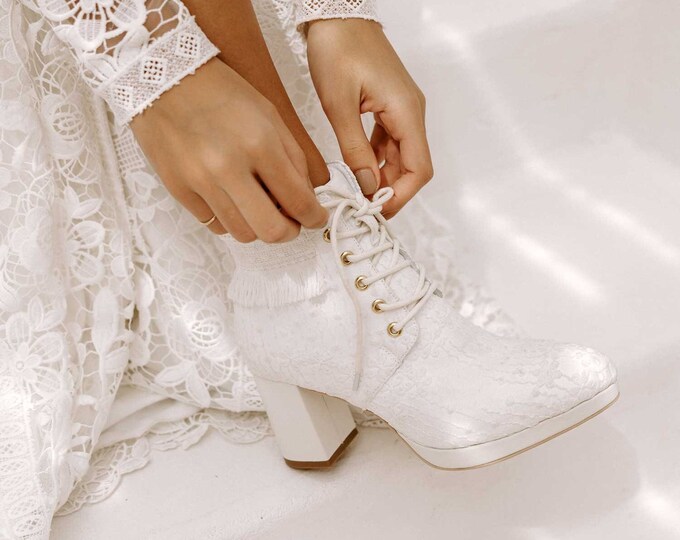Couture Wedding Ankle Bootswith Peals and Beads Embroidery, Genuine ...
