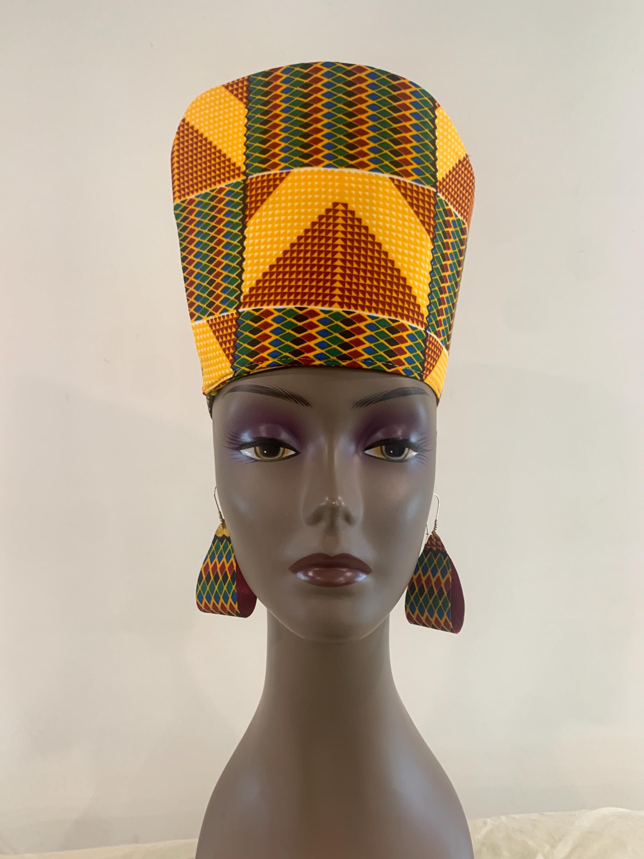 Reversible Kente Hat Head Dress African Crown Kufi, Optional Matching ...