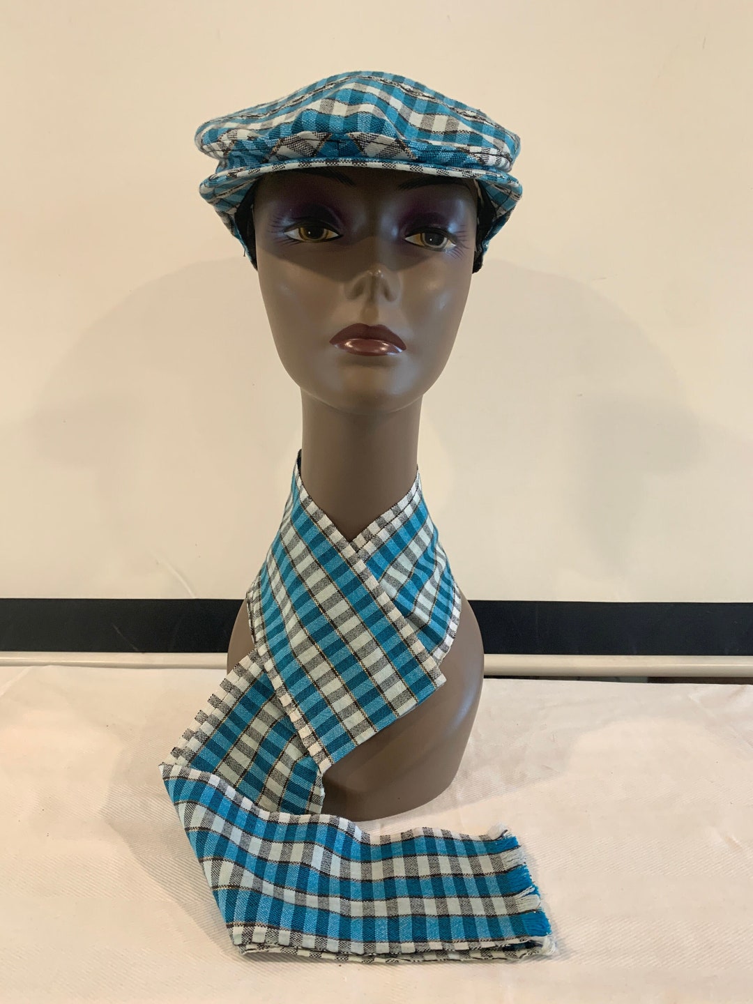 Unisex Authentic Blue Woven Ghana Kente Kangol Hat With Matching Scarf ...