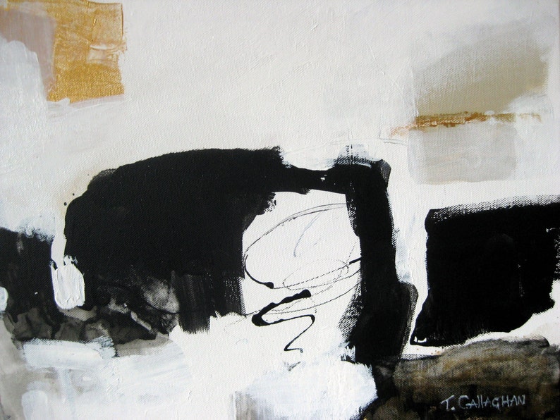 Original Abstract Painting, Modern Art, Gold, Black & White, Trish ...