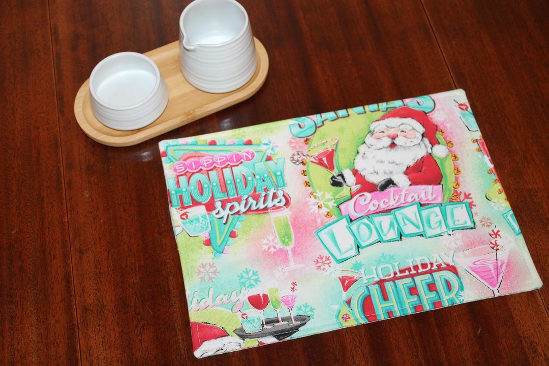 Santa Cocktails Snack Mat, North Pole Cocktails Snack Mat, Snowflake ...