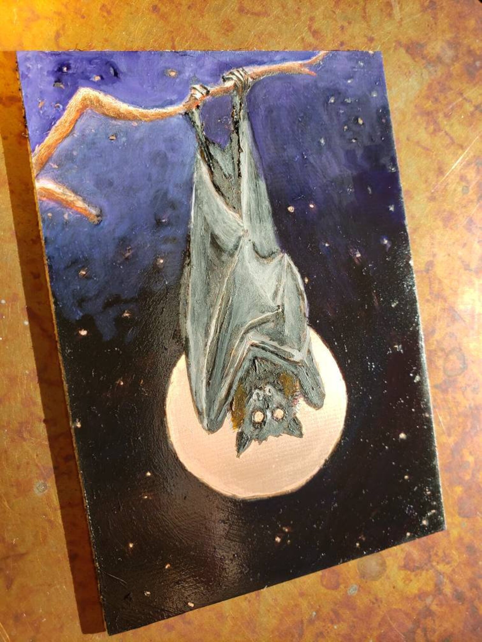Bat Painting Mini Bat Oil Painting on Copper Moon Goth Vamp Witch ...