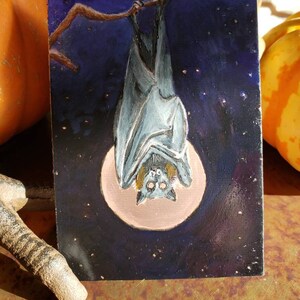 Bat Painting - Mini Bat Oil Painting on Copper - Moon Goth Vamp Witch ...