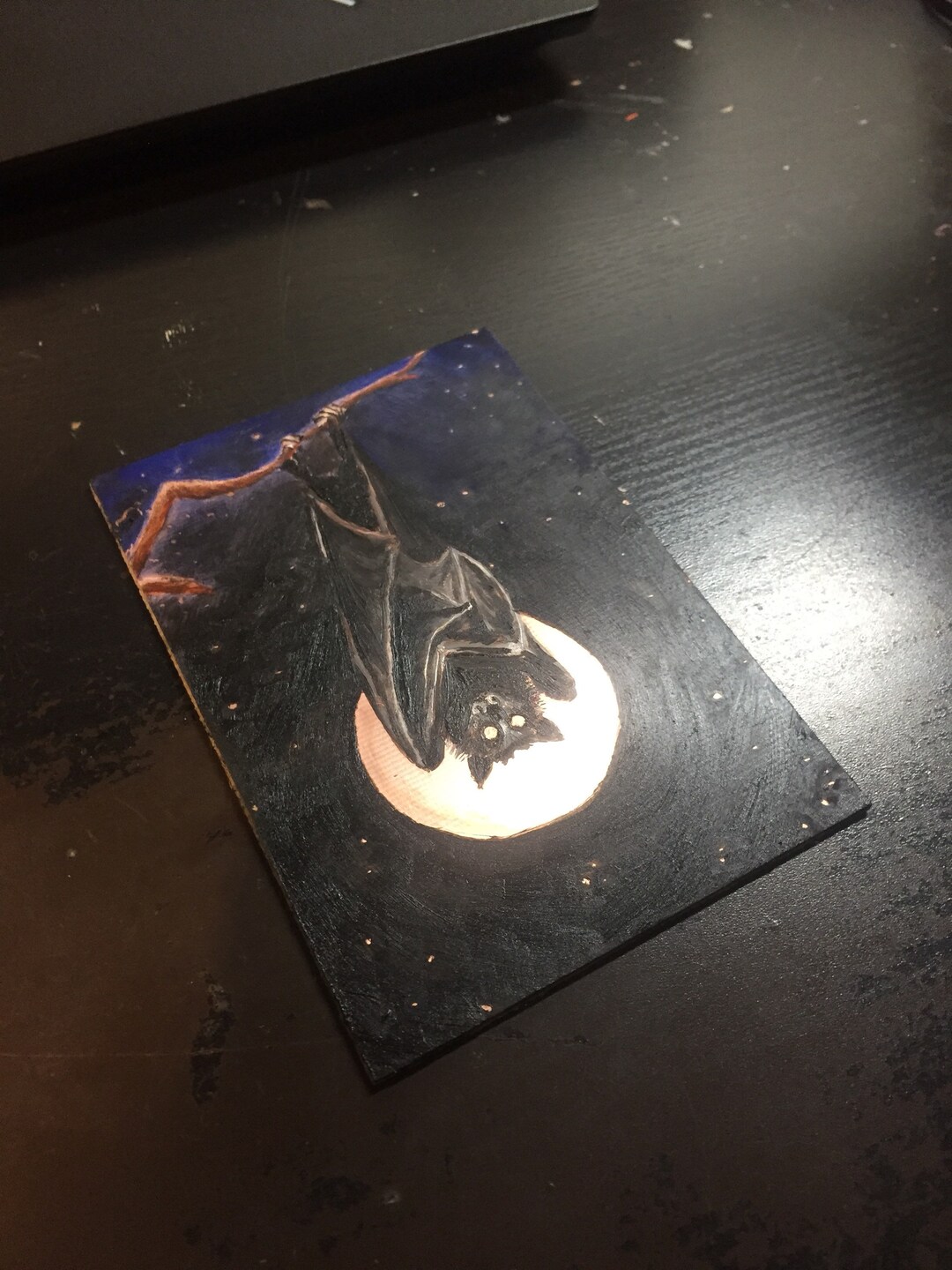 Bat Painting - Mini Bat Oil Painting on Copper - Moon Goth Vamp Witch ...