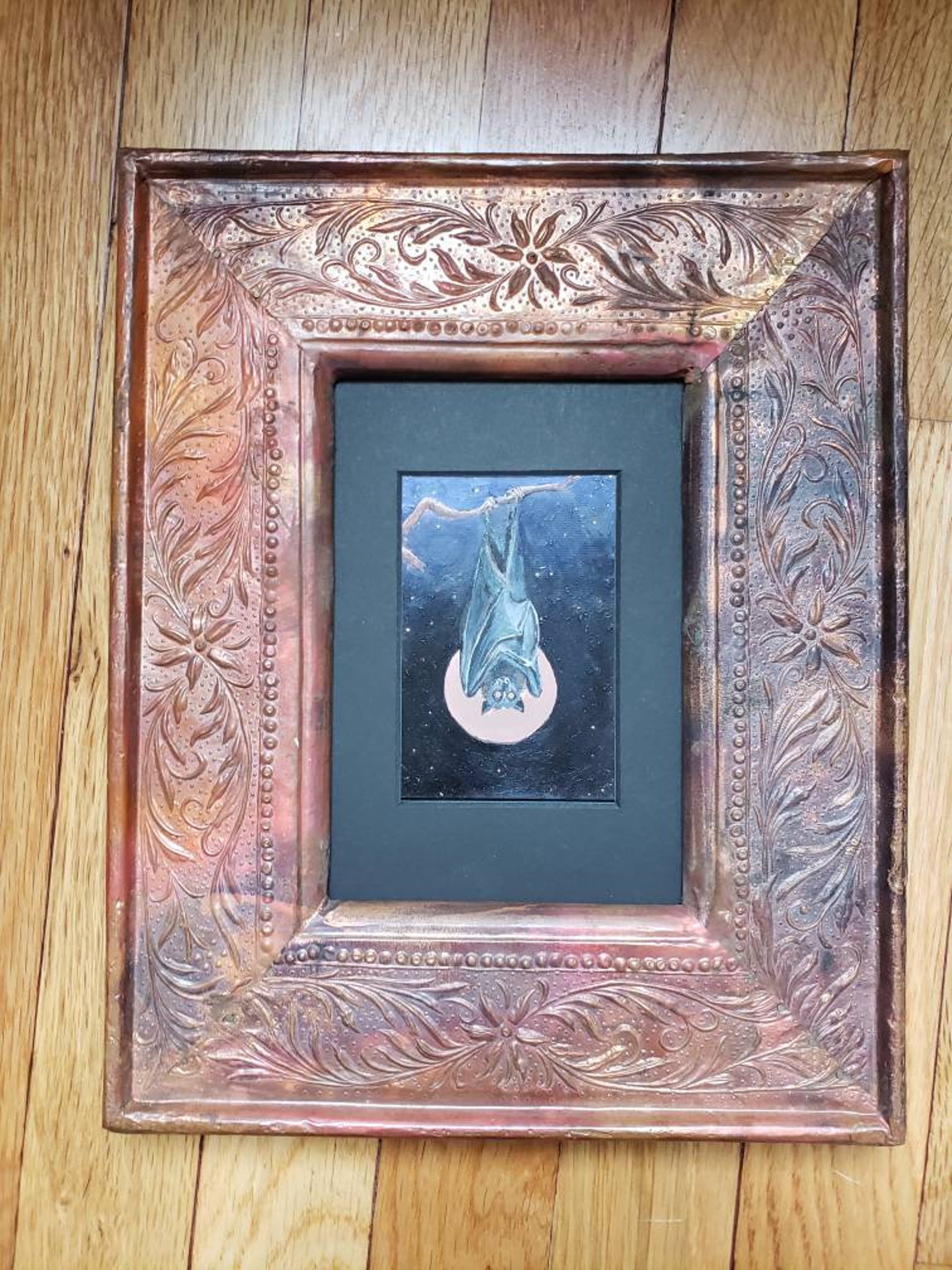 Bat Painting Mini Bat Oil Painting on Copper Moon Goth Vamp Witch ...
