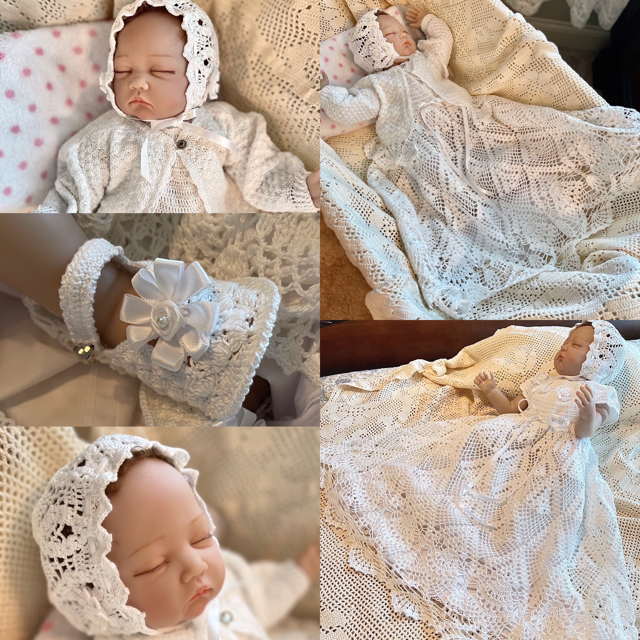 Christina Crochet Pattern, Christening Gown, Sweater, Bonnet and ...