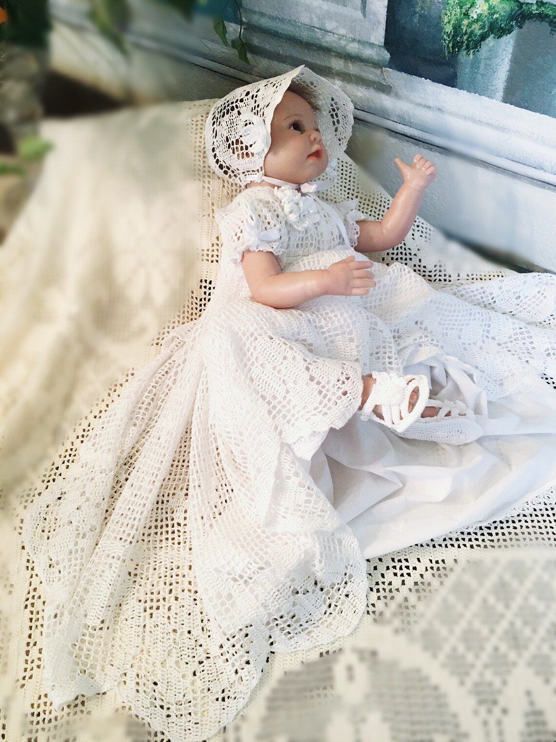 Filet Crochet Gown and Dress Floral and Scroll Christening Patterns ...