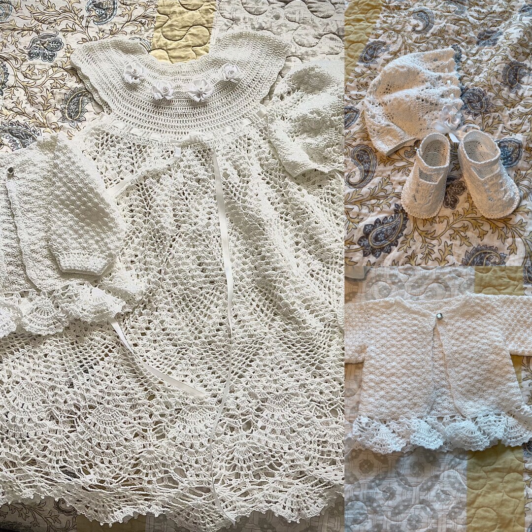 Christina Crochet Pattern, Christening Gown, Sweater, Bonnet and ...