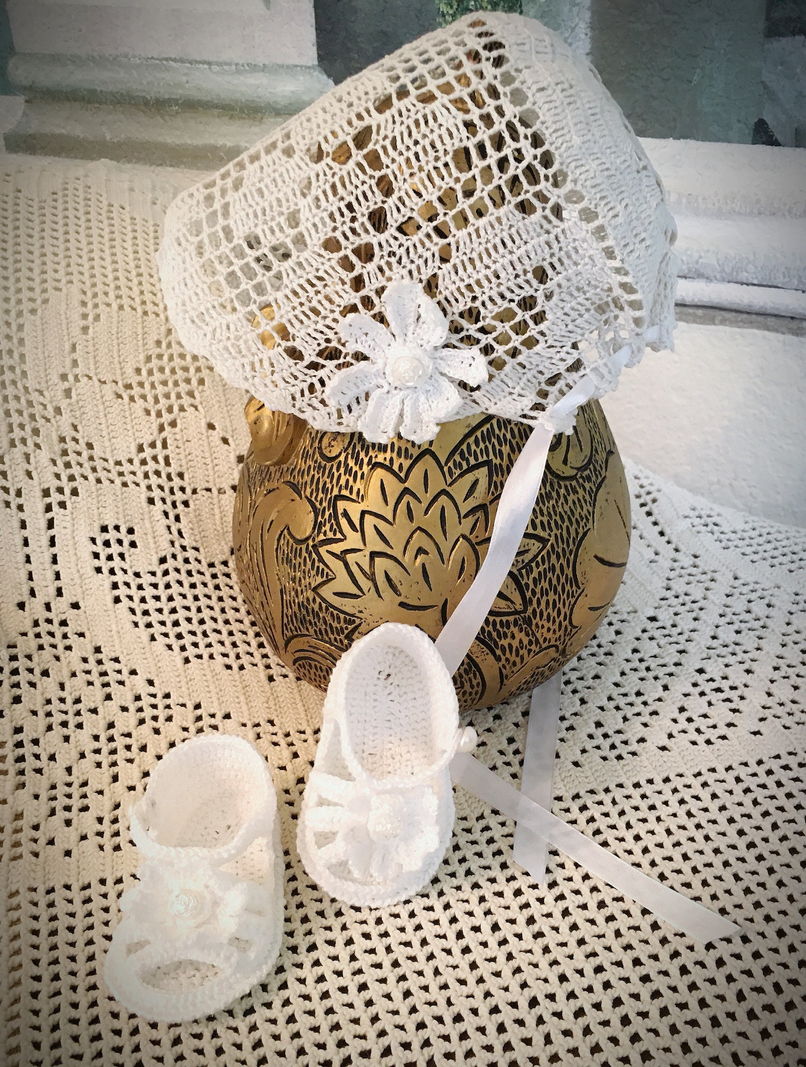 Filet Crochet Gown and Dress Floral and Scroll Christening Patterns ...