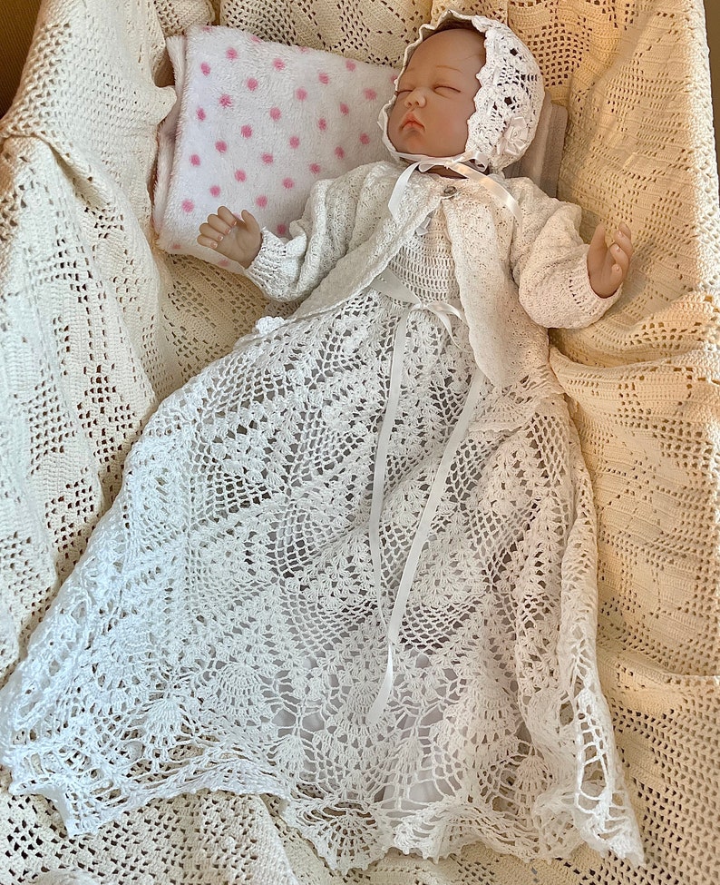 Christina Crochet Pattern Christening Gown Sweater Bonnet - Etsy