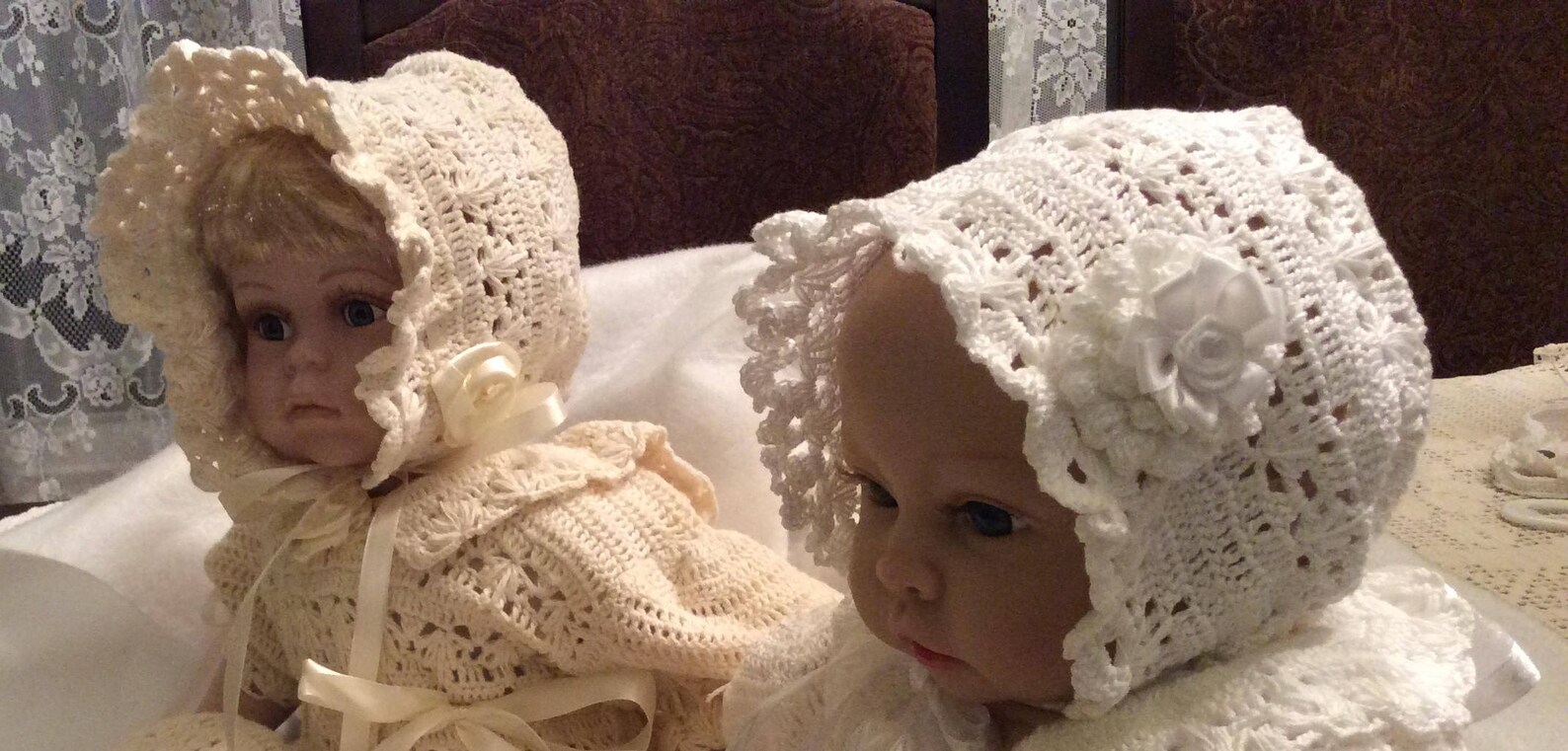 Bonnet and Headband Erika Thread Crochet Baby Christening Pattern ...