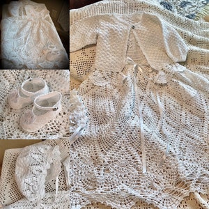 Christina Crochet Pattern, Christening Gown, Sweater, Bonnet and ...