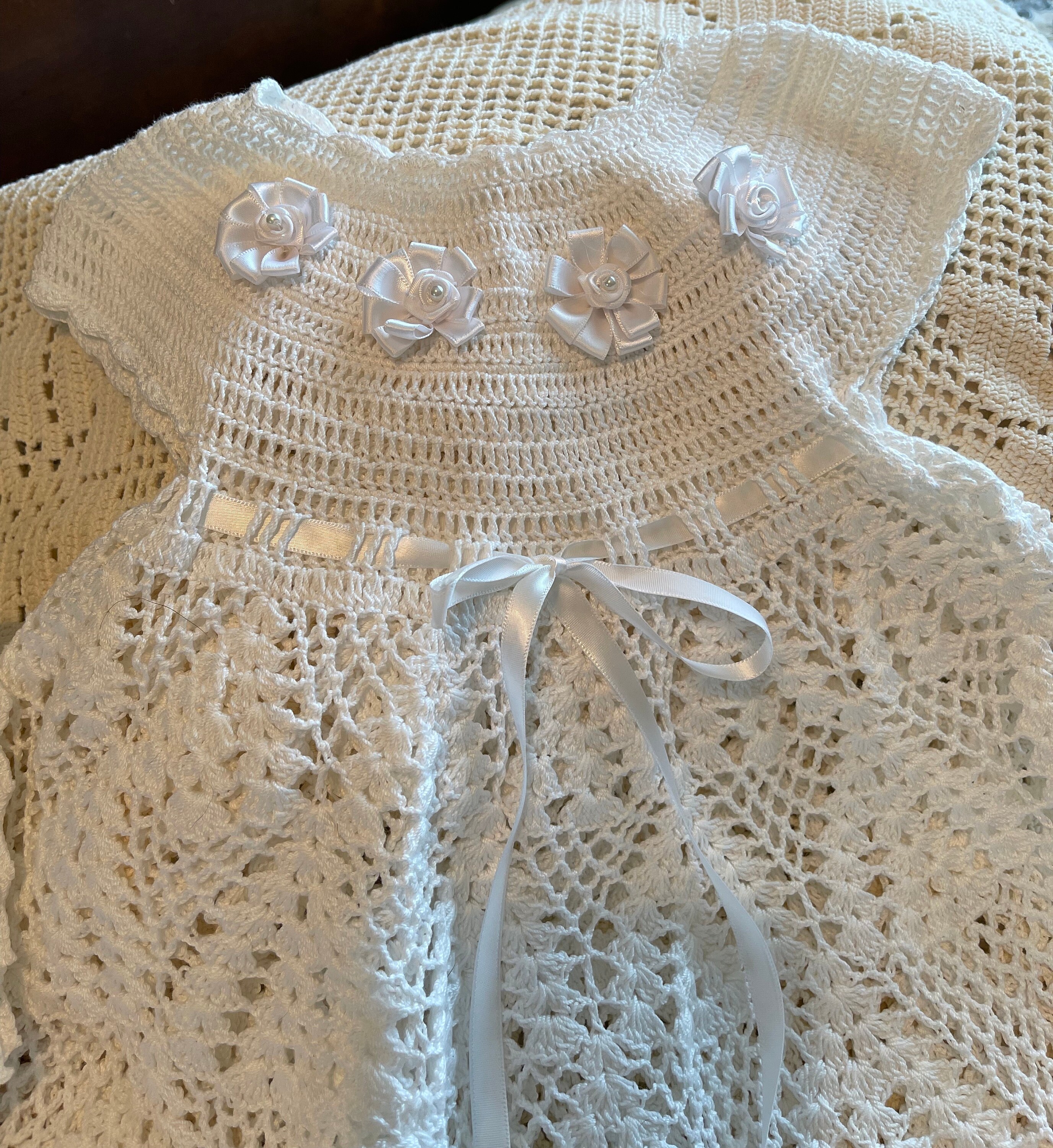 Christina Crochet Pattern, Christening Gown, Sweater, Bonnet and ...