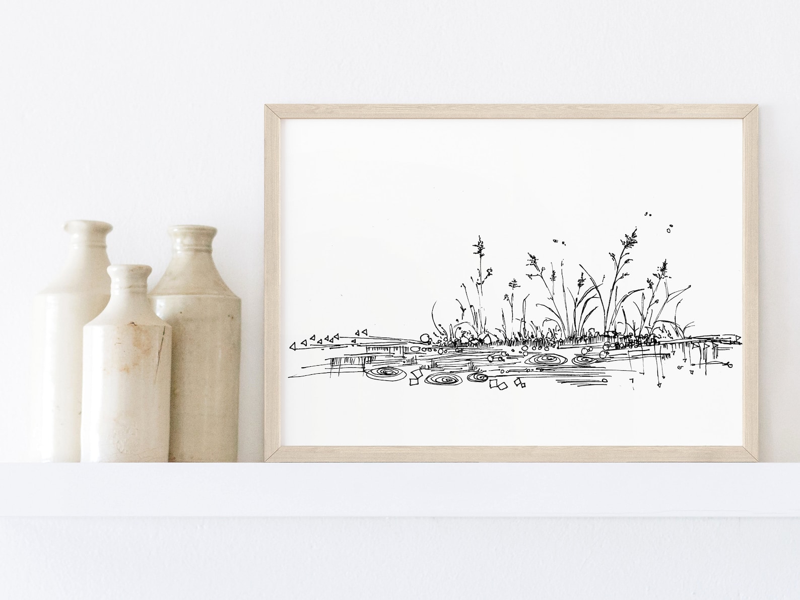Rain on Pond Ink Art | 5x7 or 8x10 Black & White Illustration Print of ...