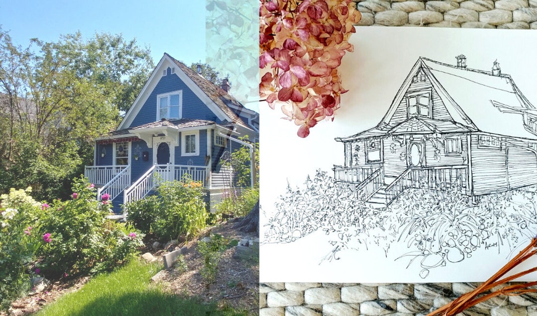 Custom House Portraits Drawing, 8 X 10 or 9 X 12 Ink Pen Home ...