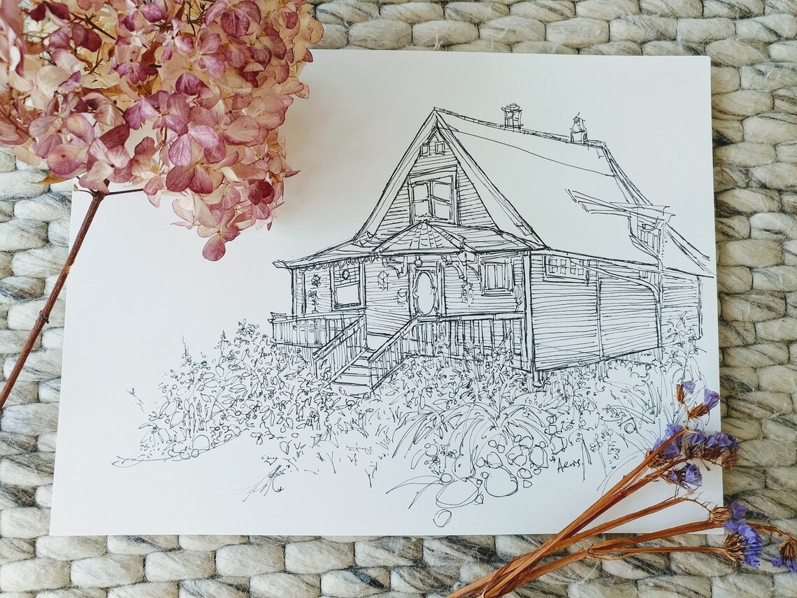 Custom House Portraits Drawing, 8 X 10 or 9 X 12 Ink Pen Home ...