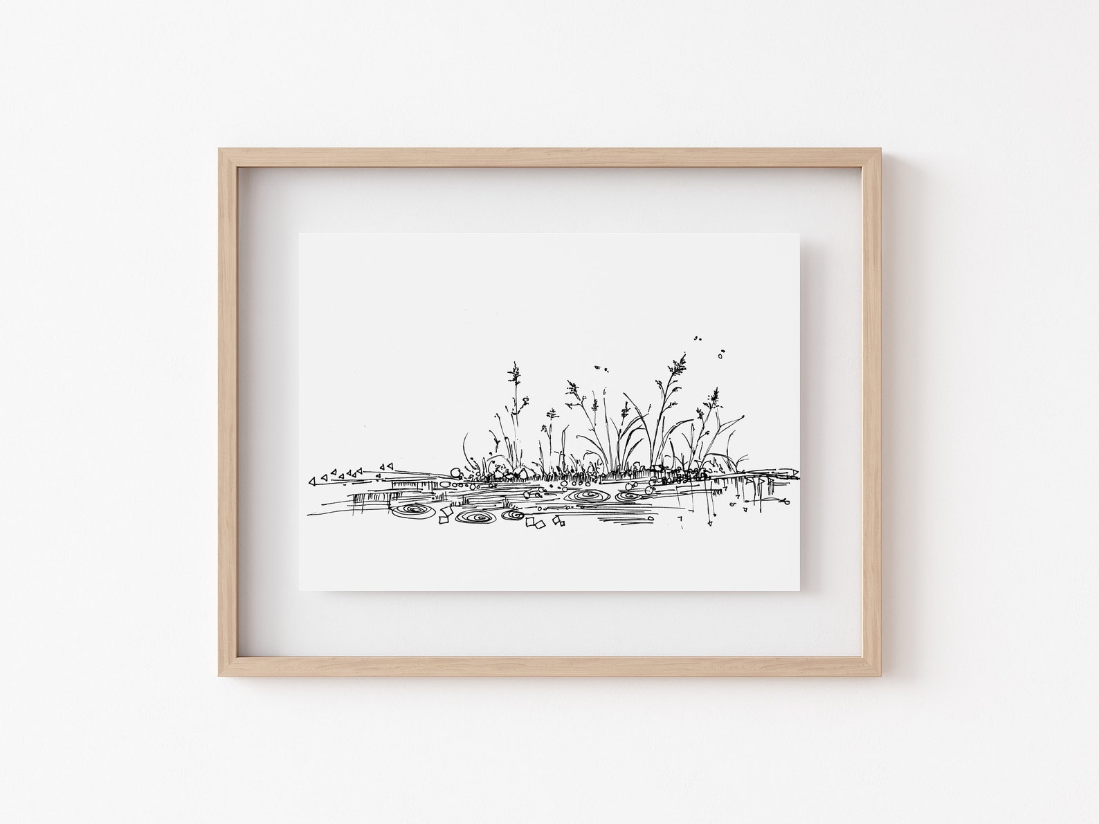 Rain on Pond Ink Art | 5x7 or 8x10 Black & White Illustration Print of ...