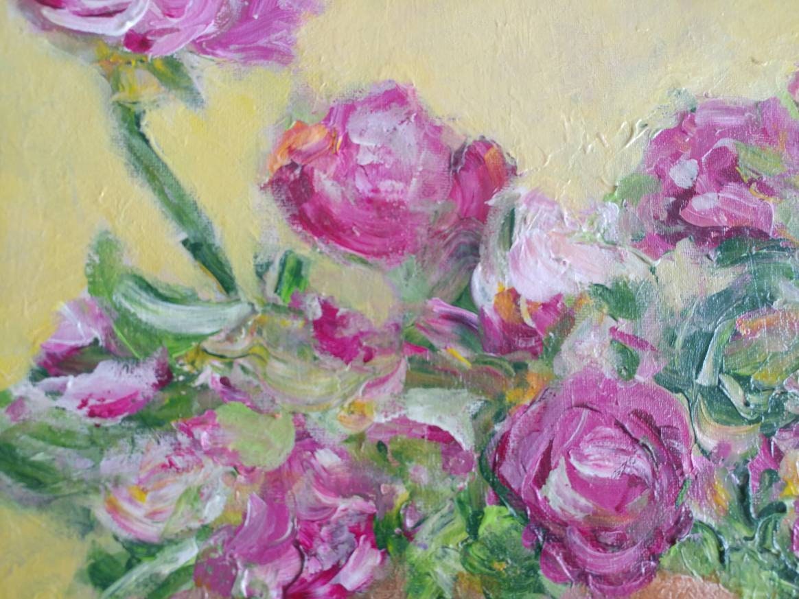Pink Tea Roses Texture Painting 15.5 X 15.5 Impressionism Fine Art ...