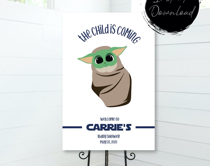 Boy Baby Yoda Shower Welcome Sign Template Star Wars Shower Baby Boy ...