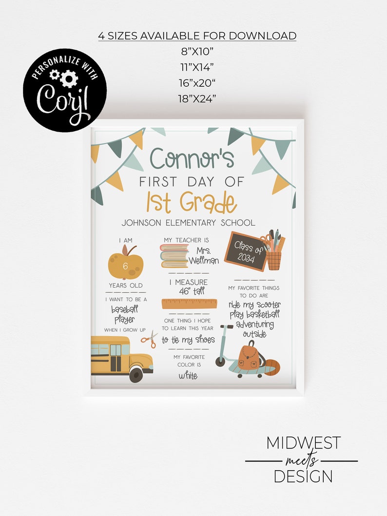 First Day of School Printable Editable Back to School Sign - Etsy