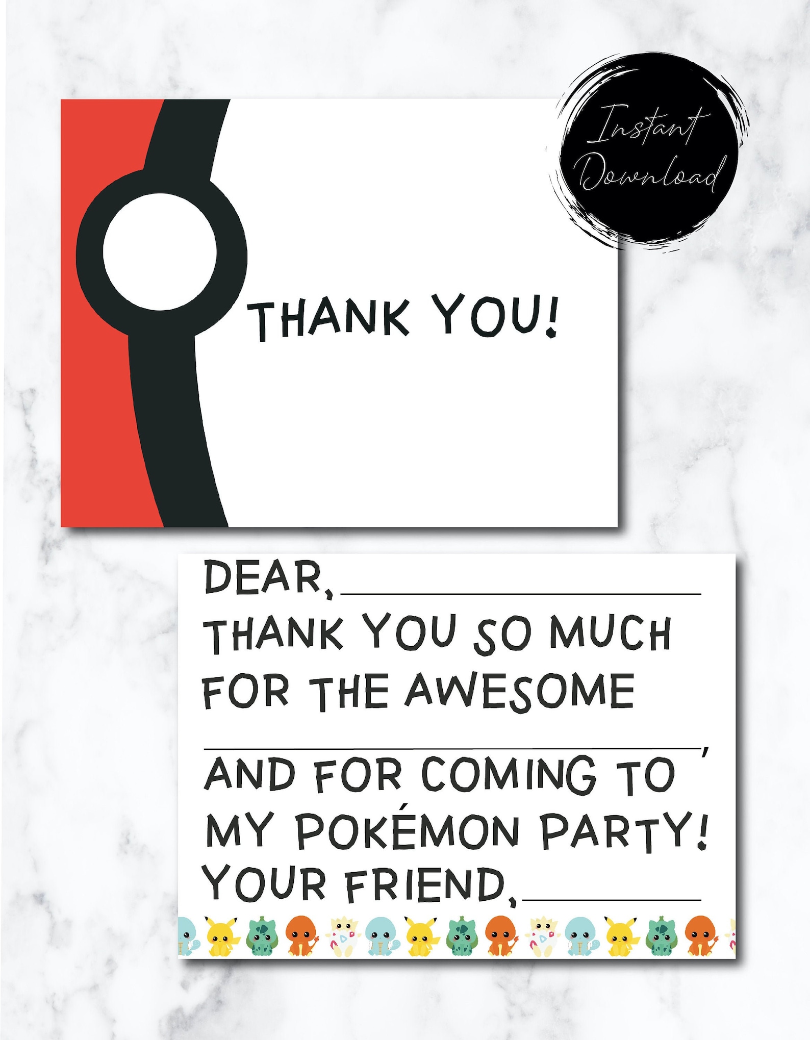 Pokemon Party Printable Thank You Card Template Digital | Etsy