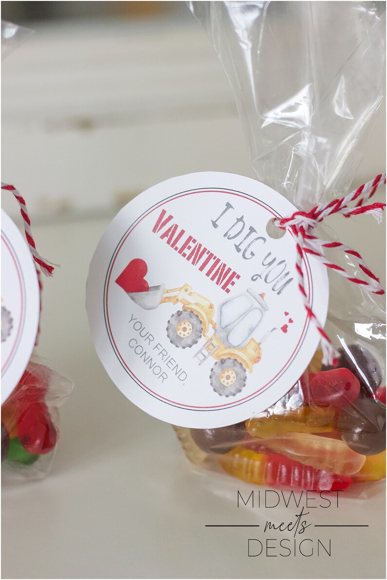 I Dig You Valentine Yellow Tractor Tags, Kid's Valentine's Day Gifts to ...
