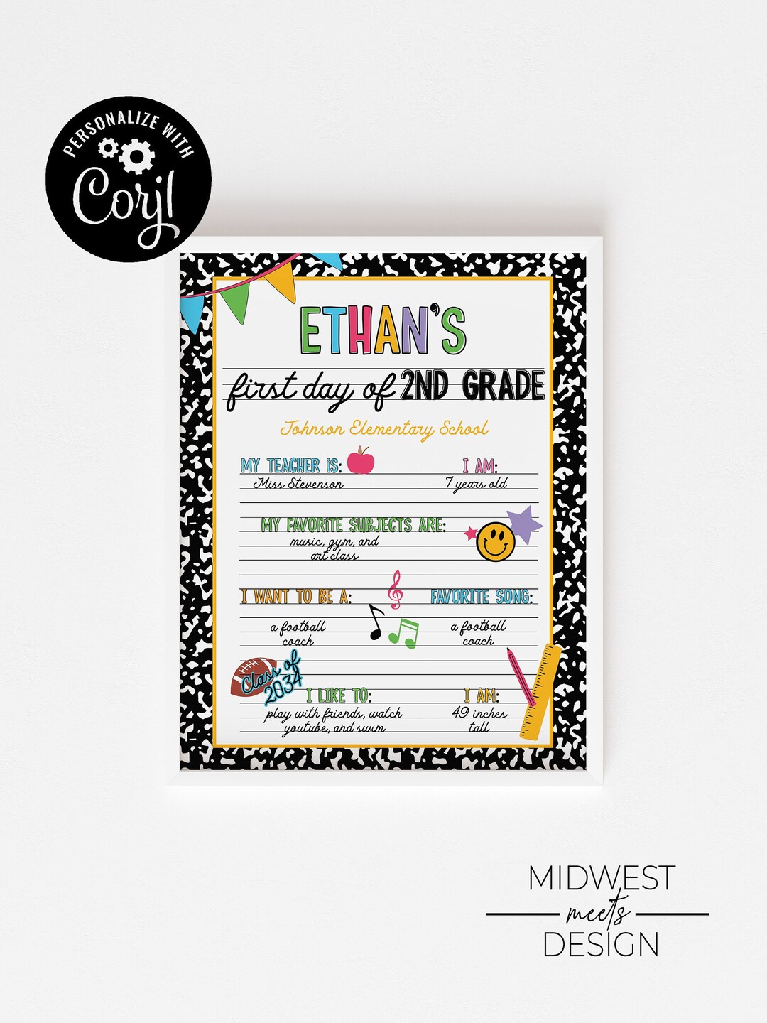 First Day of School Printable, Notebook Style First Day Sign Template ...