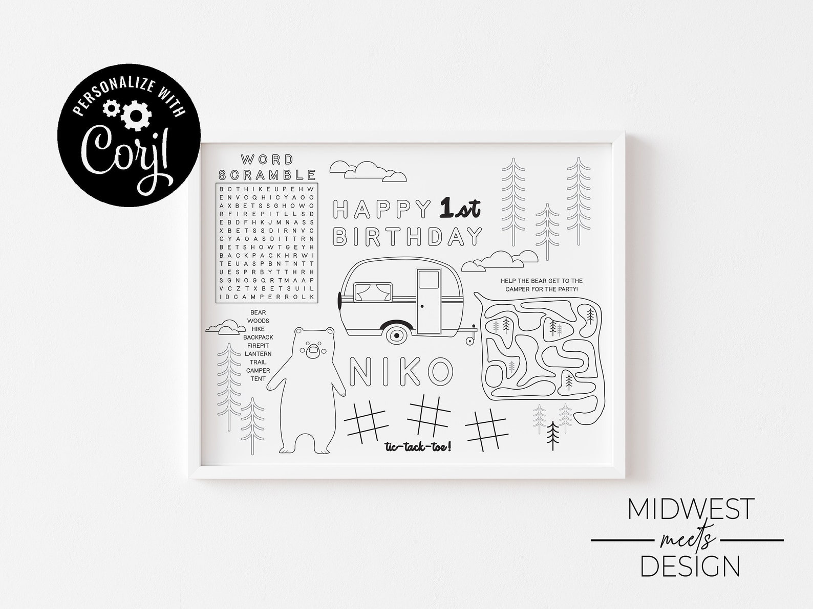 Editable One Happy Camper Birthday Coloring Page Template, Placemat ...