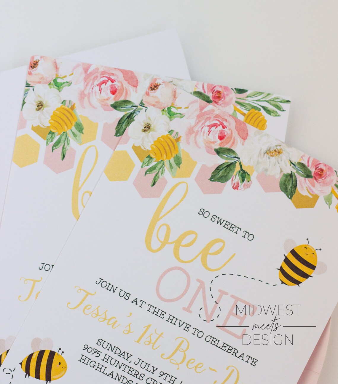 Editable First Bee Day Birthday Invitation, Queen Bee Invite, Pink ...