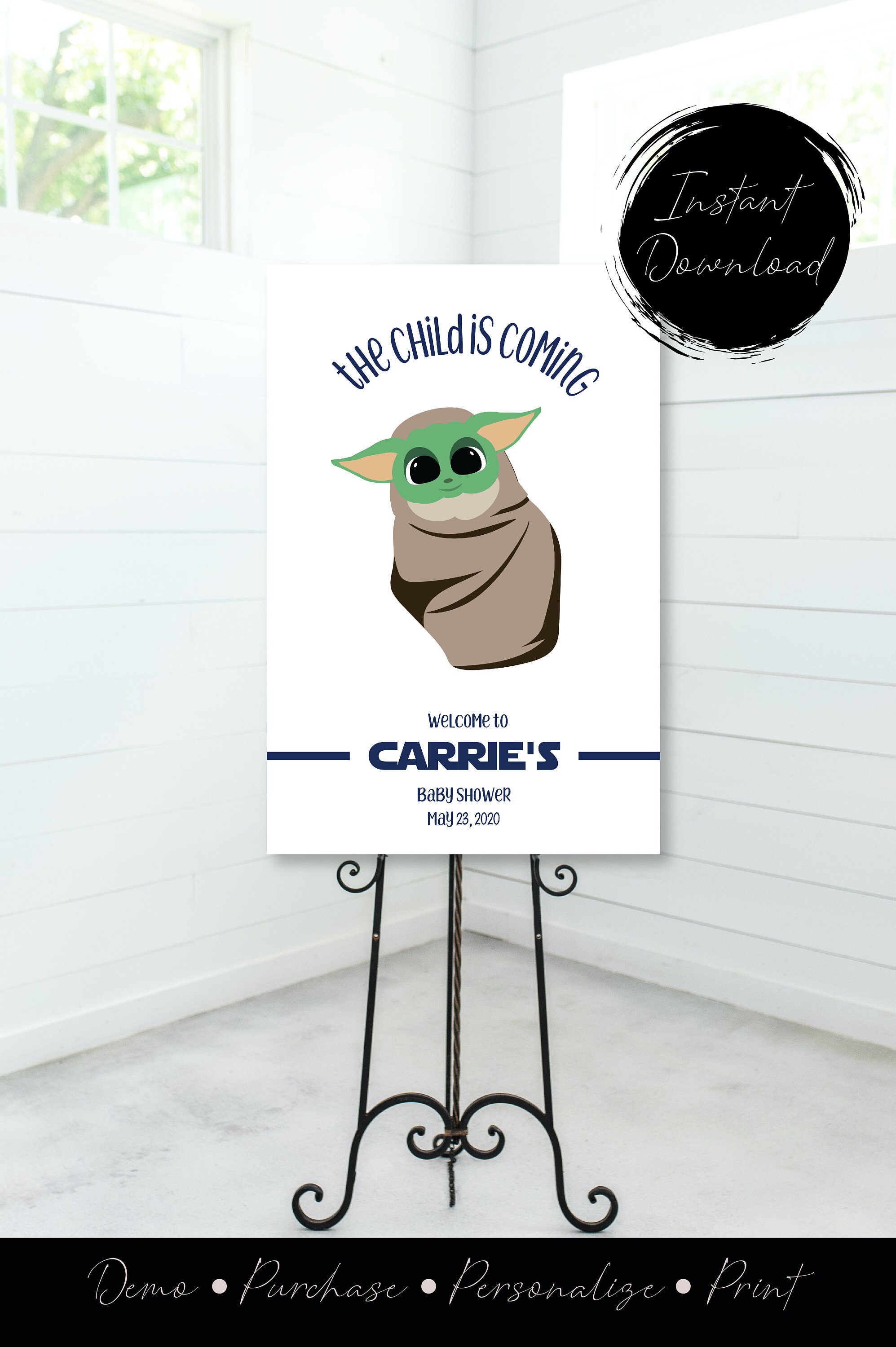 Boy Baby Yoda Shower Welcome Sign Template - Star Wars Shower - Baby ...
