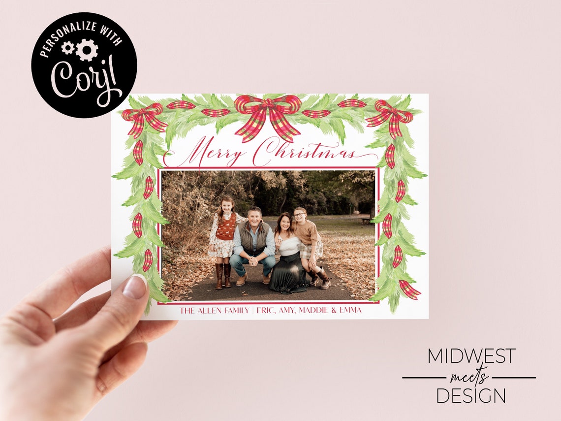 EDITABLE Merry Christmas Garland Photo Card Template, Garland Card ...