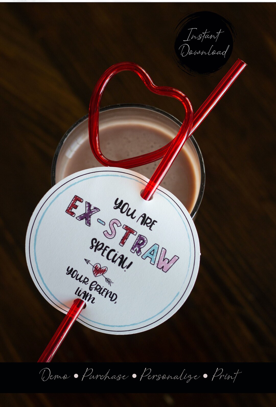 Valentine Straw Gift Tag Template, Ex-straw Special, Kid Valentine ...