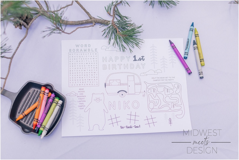 Editable One Happy Camper Birthday Coloring Page Template - Etsy