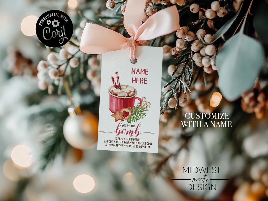 Hot Cocoa Bomb Tag, Christmas Hot Chocolate Bomb Tag, Editable Favor ...
