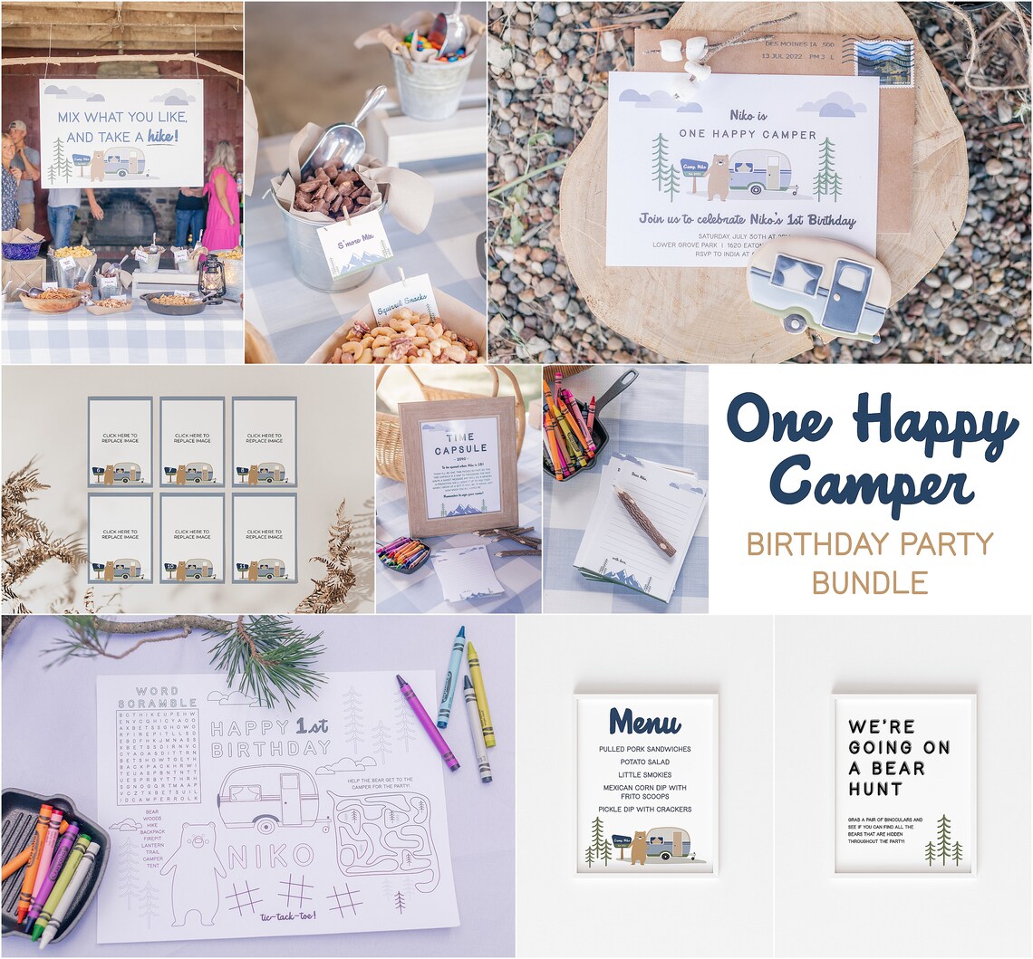 One Happy Camper First Birthday Bundle Editable Birthday - Etsy