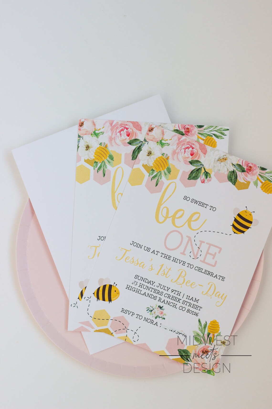 Editable First Bee Day Birthday Invitation, Queen Bee Invite, Pink ...
