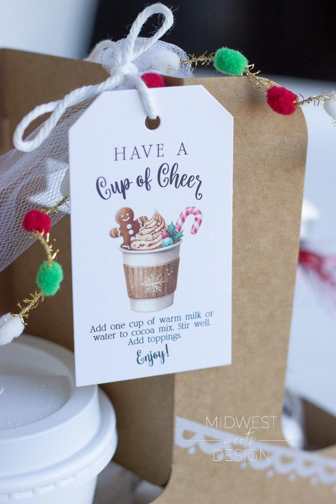 PRINTED Hot Cocoa Tags W/string, Cup of Cheer Holiday Tag, Christmas ...