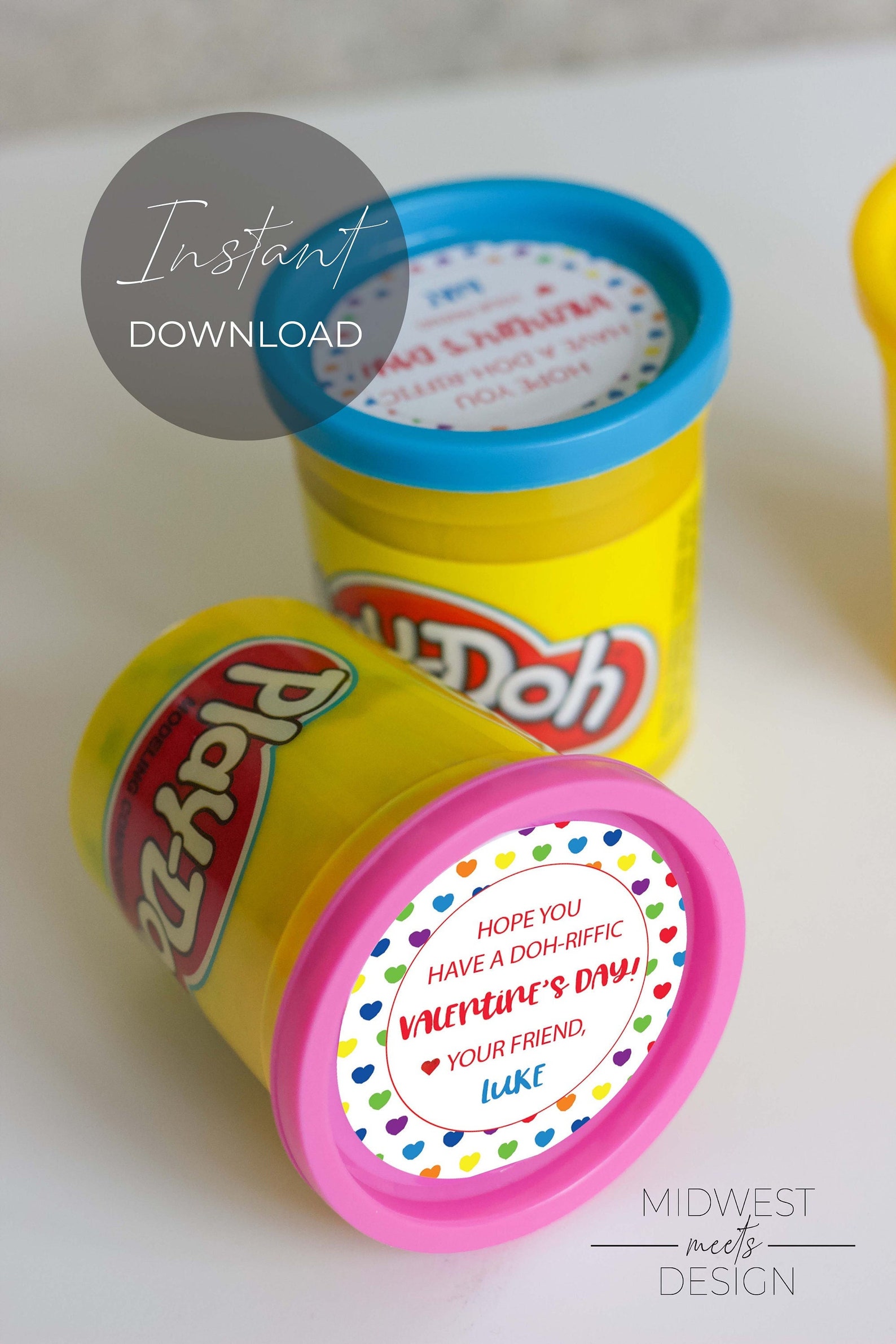 Play Dough Valentine Stickers and Tags, 2x2 Inch, 1.5x1.5 Inch, Kid's ...