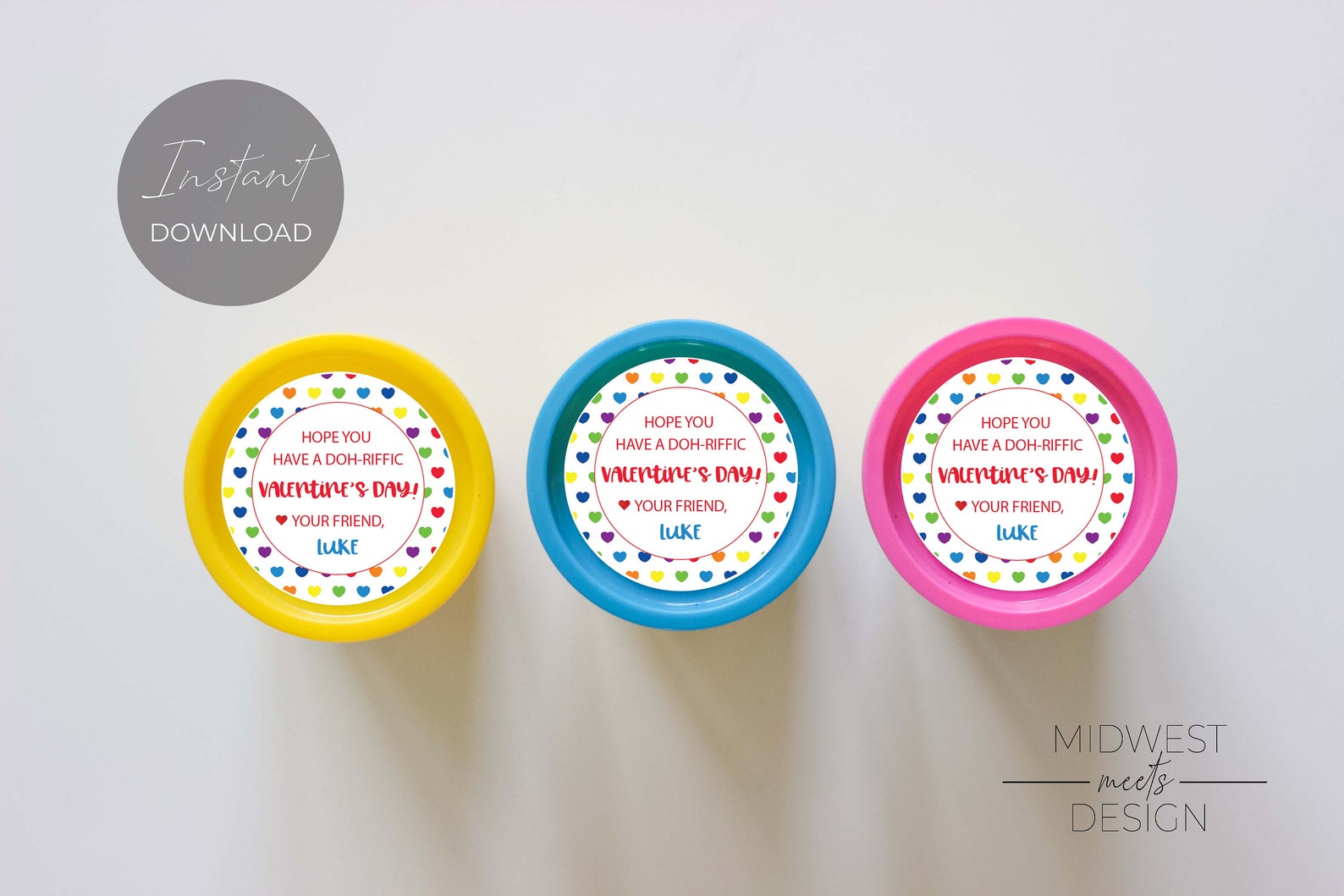 Play Dough Valentine Stickers and Tags, 2x2 Inch, 1.5x1.5 Inch, Kid's ...