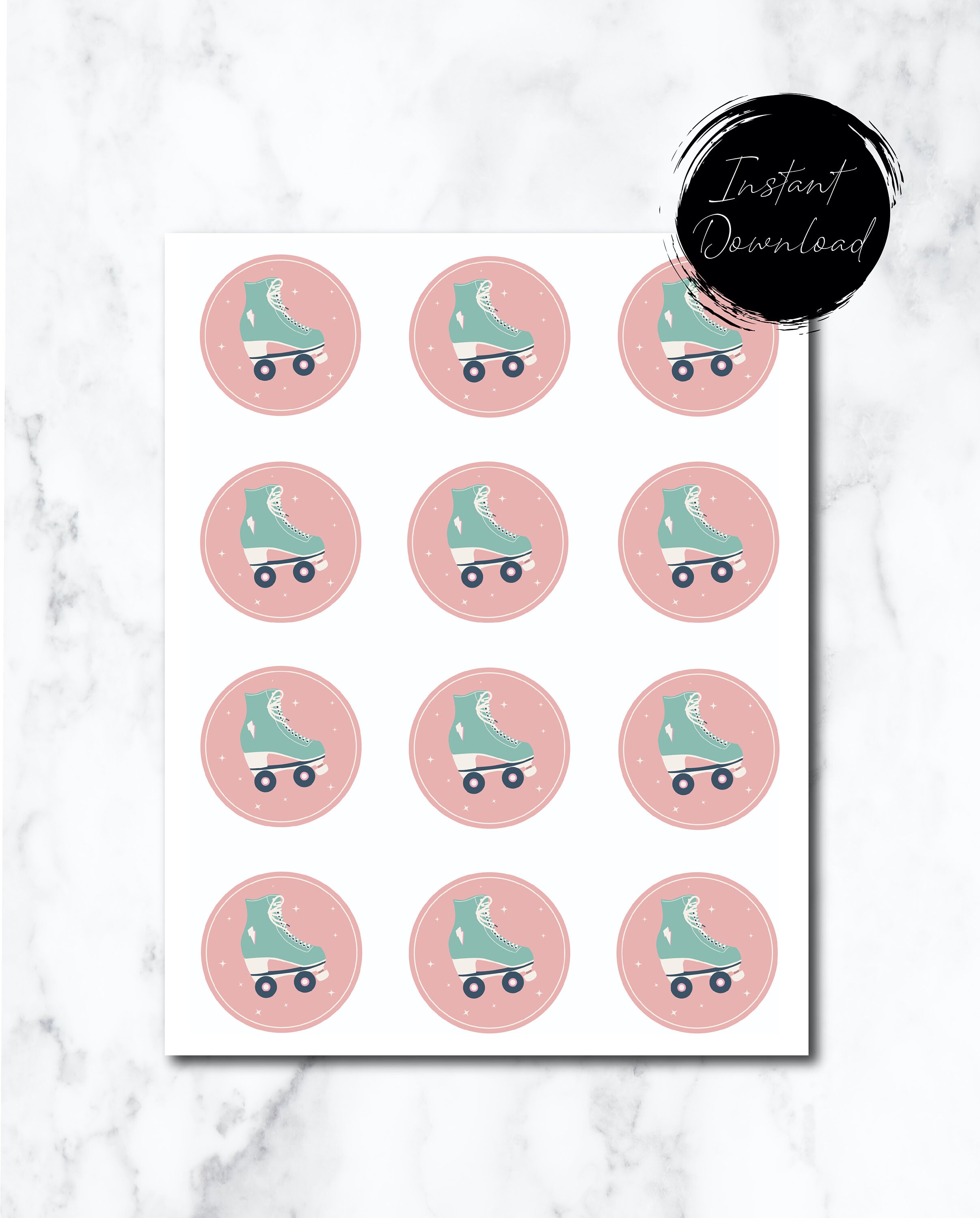 Roller Skate Birthday Sticker Template, Skate Party Stickers, Birthday ...