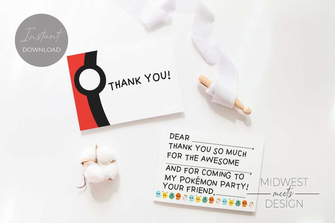 Pokemon Party Printable - Thank You Card Template - Digital Download - Etsy